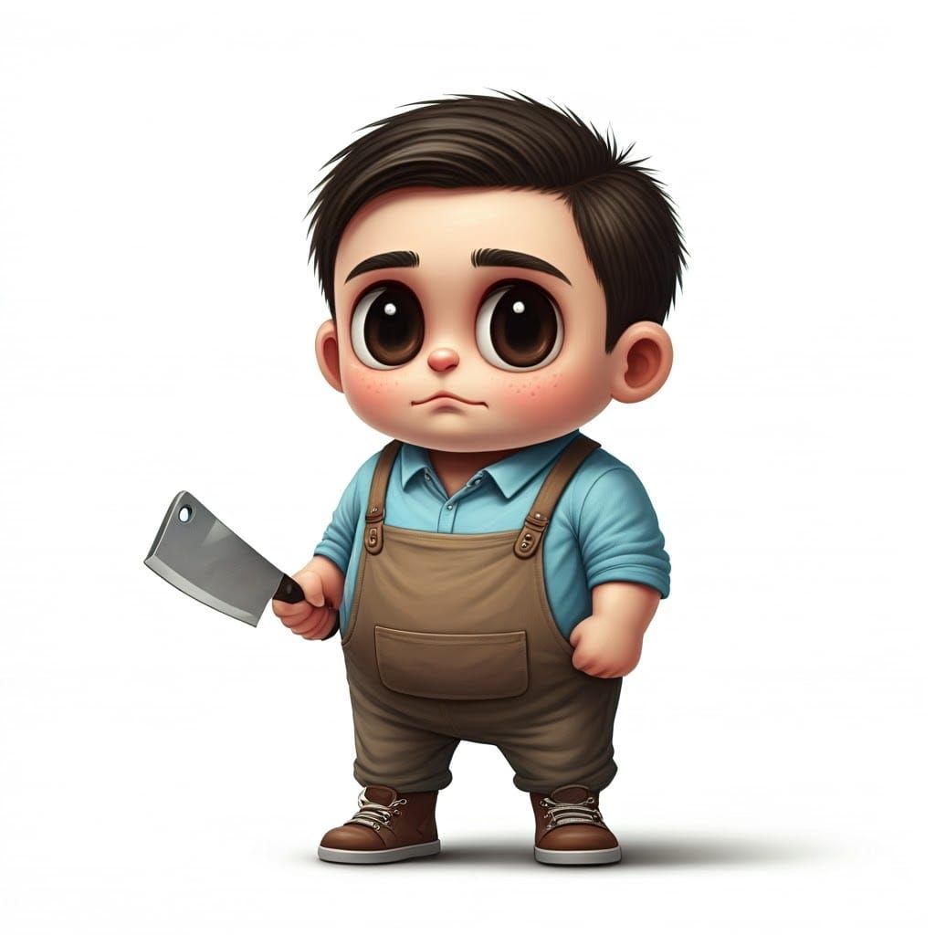 Cute Man Holds Butcher Knife in Realistic Style - AI Art