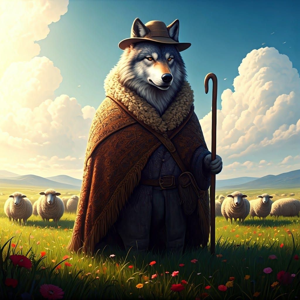 A wolf trying to join the sheep clan