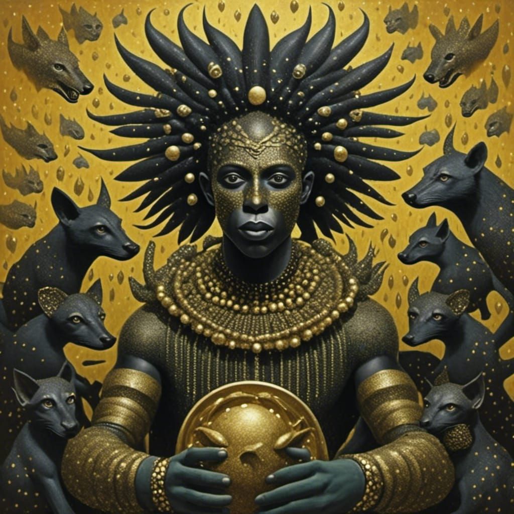African witchdoctor surrounded by hyenas - AI Generated Artwork ...