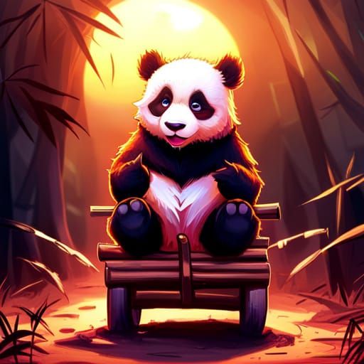 Panda on a Wooden Cart - AI Generated Artwork - NightCafe Creator
