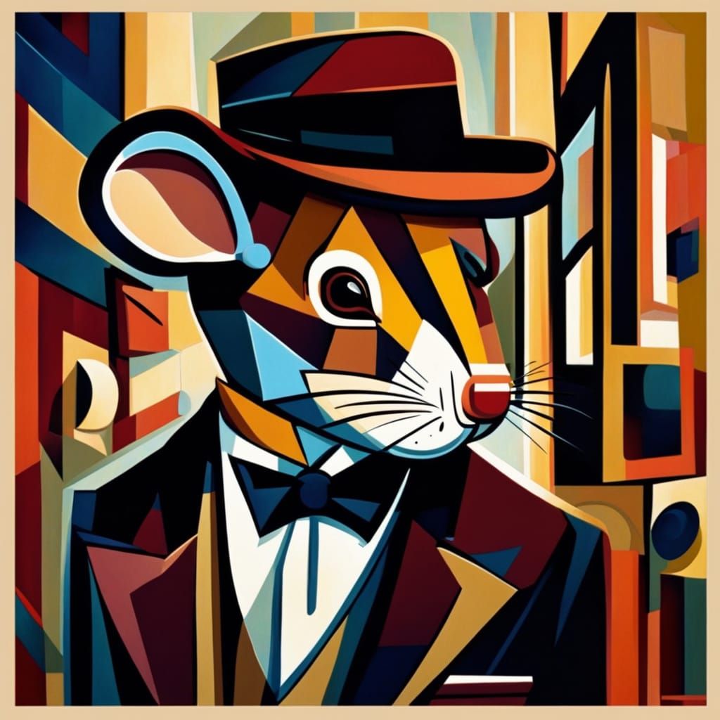Mouse in Speakeasy: Cubist Art Deco Portrait - AI Art