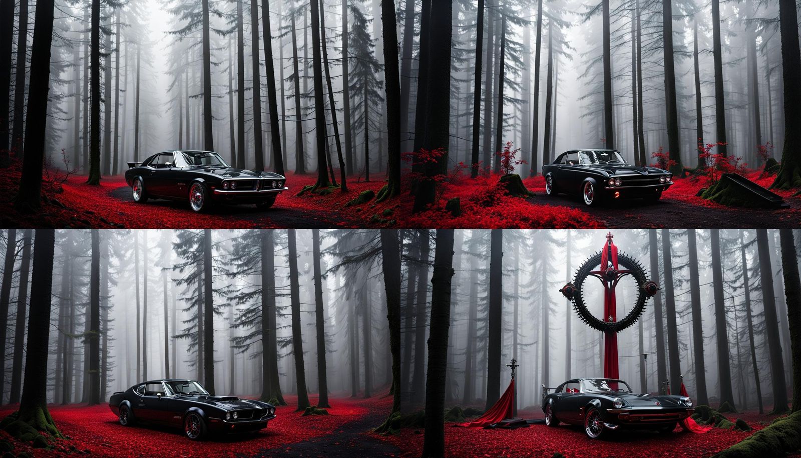 Carcosa automotive, red black forest, shrine to metal ikon - AI ...