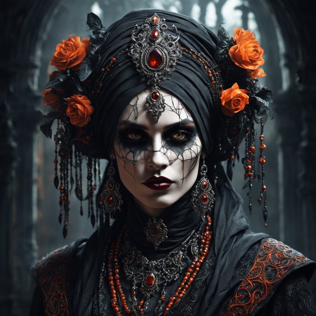 Dark Gothic Fantasy Goddess with Mysterious Aura - AI Art