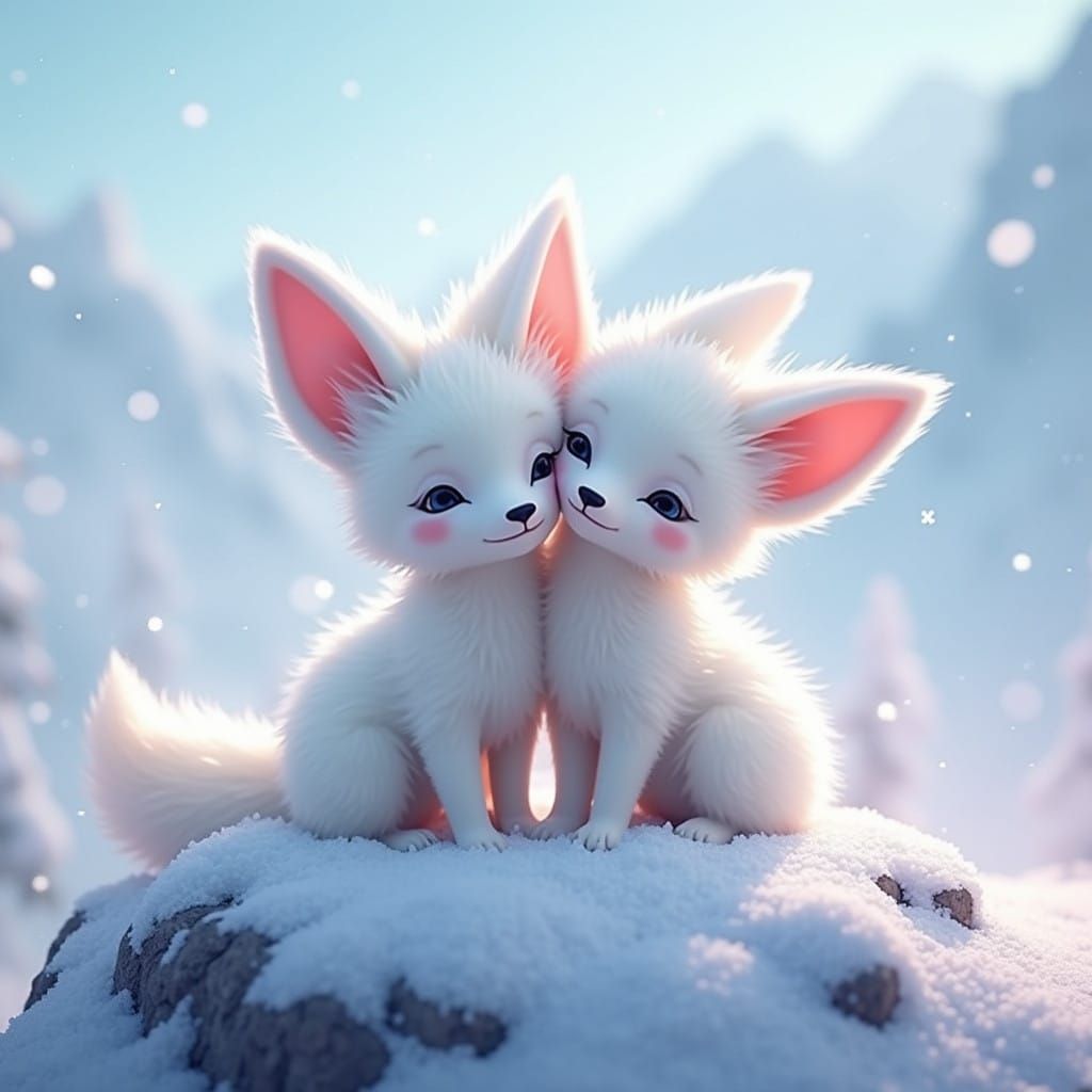 Two white Fennec Foxes - Two white Fennec Foxes