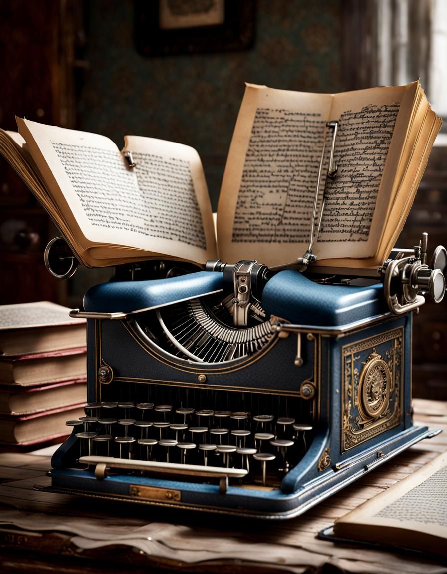 open book with a miniature typewriter growing in the pages | Amazing ...
