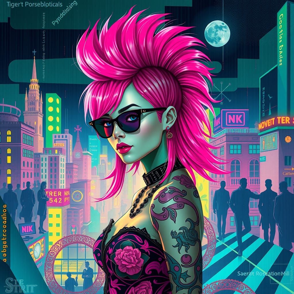 Cyberpunk Punk Rock Princess in Vibrant Gustav Kli... - AI Art