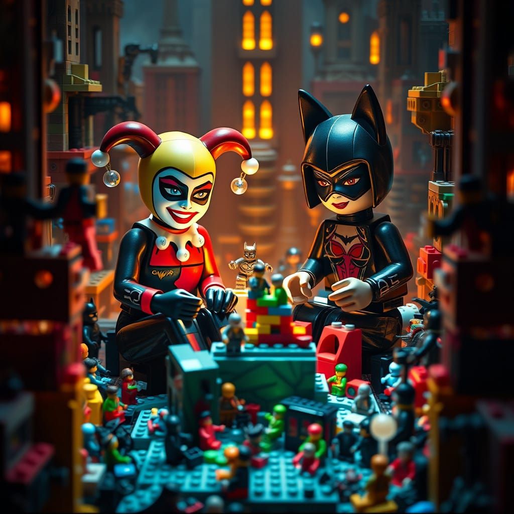 Harley Quinn and Catwoman Build Lego Wonders in Vi... - AI Art