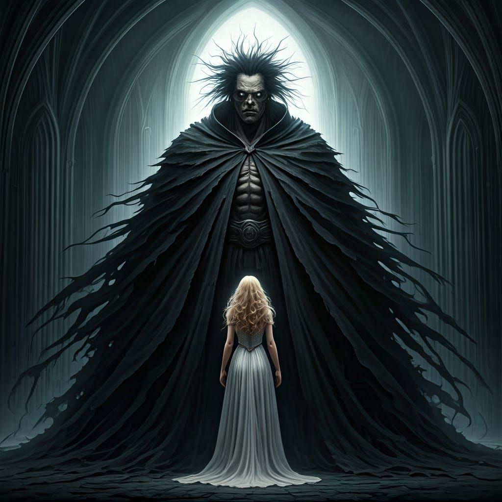Colossal Dark Figure in Black Cloak Charged with E... - AI Art