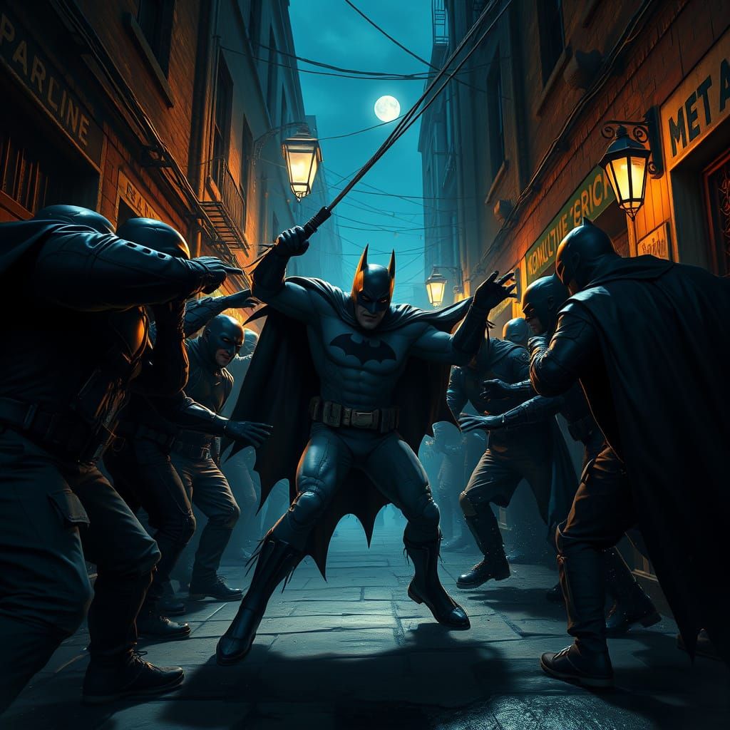 Batman in action - Batman Engages Thugs in Midnight Alleyway...