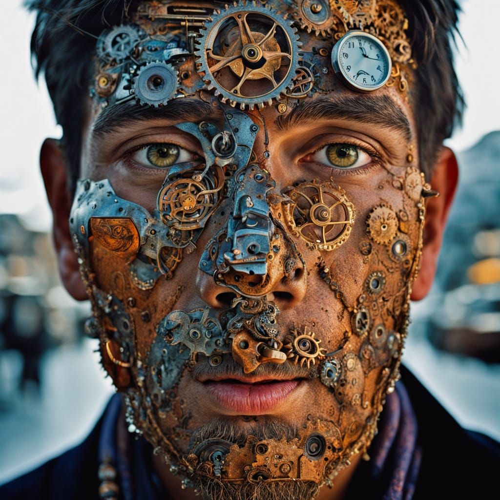 Timeless Clockwork Portrait in High-Contrast Style - AI Art