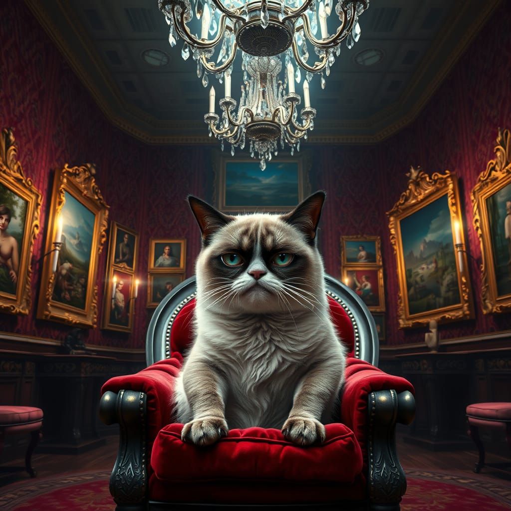 Grumpy Cat in an Art Museum - Feline Muse in a Whimsical Art...