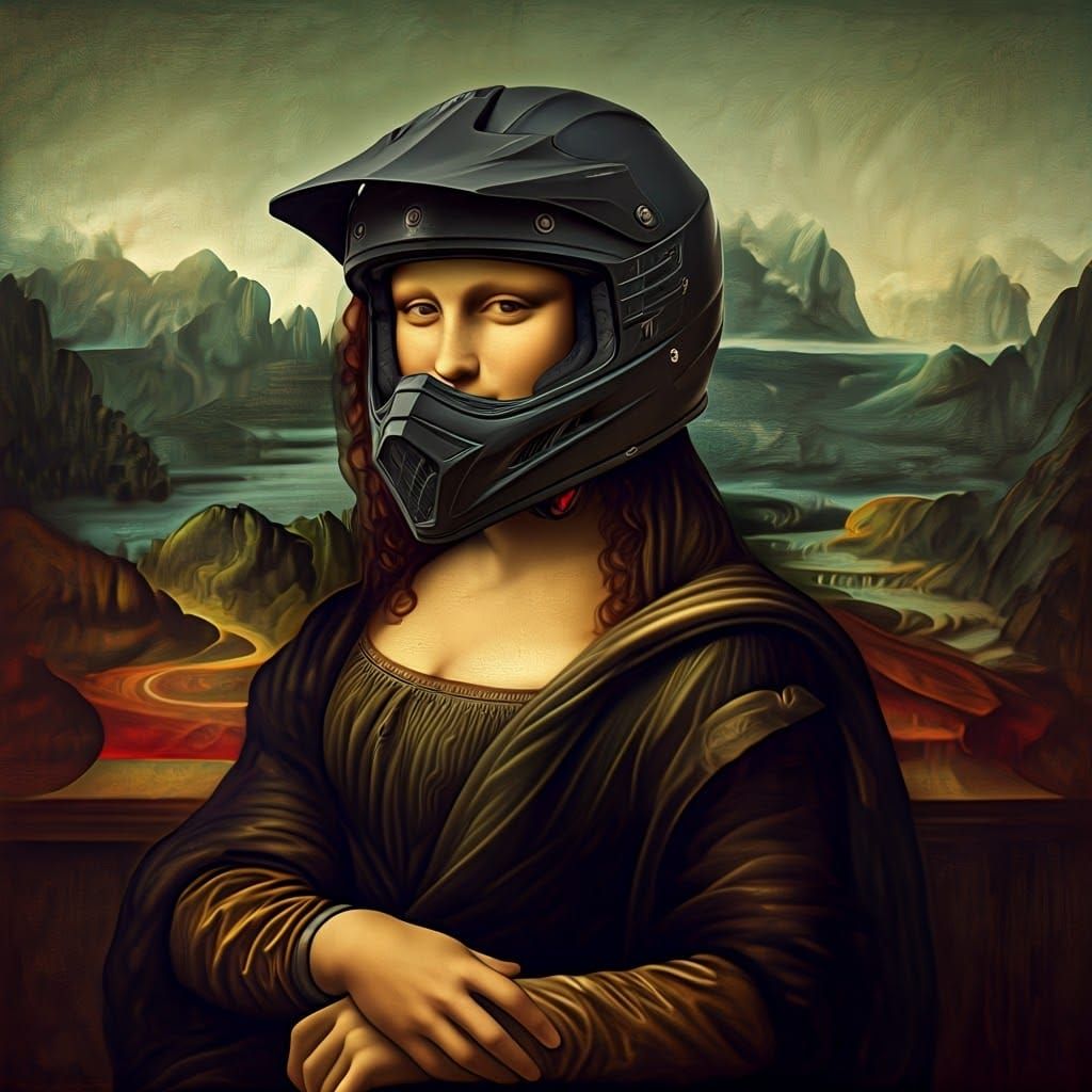 Mona Lisa Wears Black Dirt Bike Helmet in Italian ... - AI Art