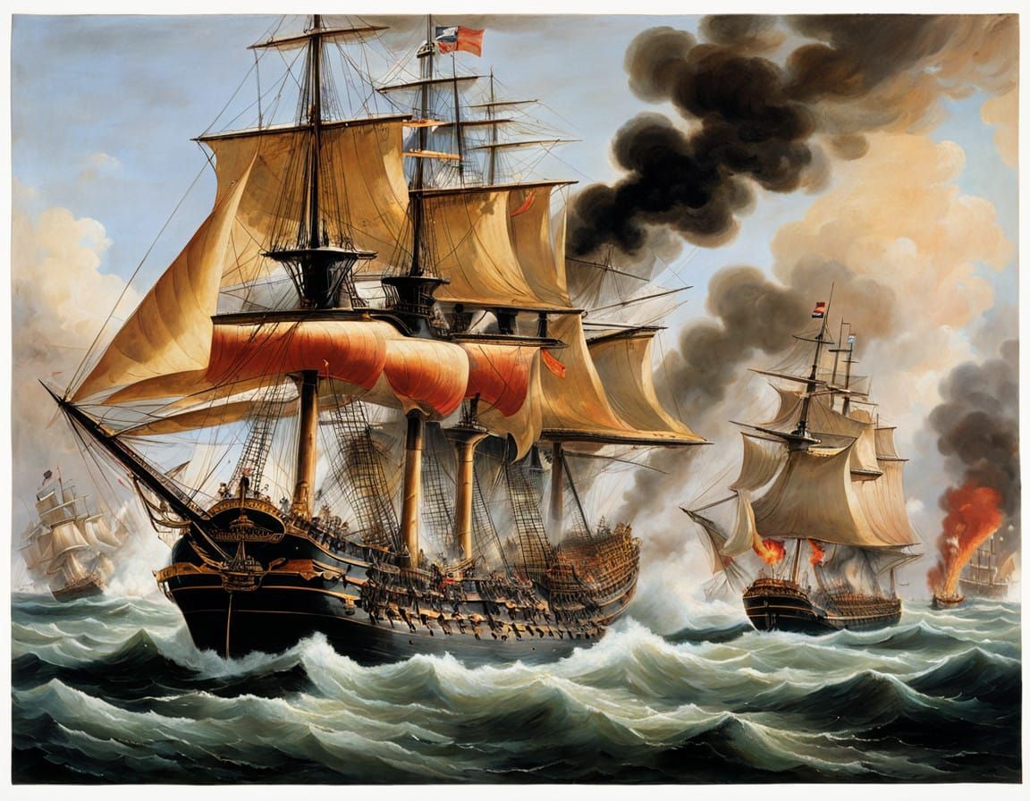 Historical Naval Battle in 19th-Century Style - AI Art
