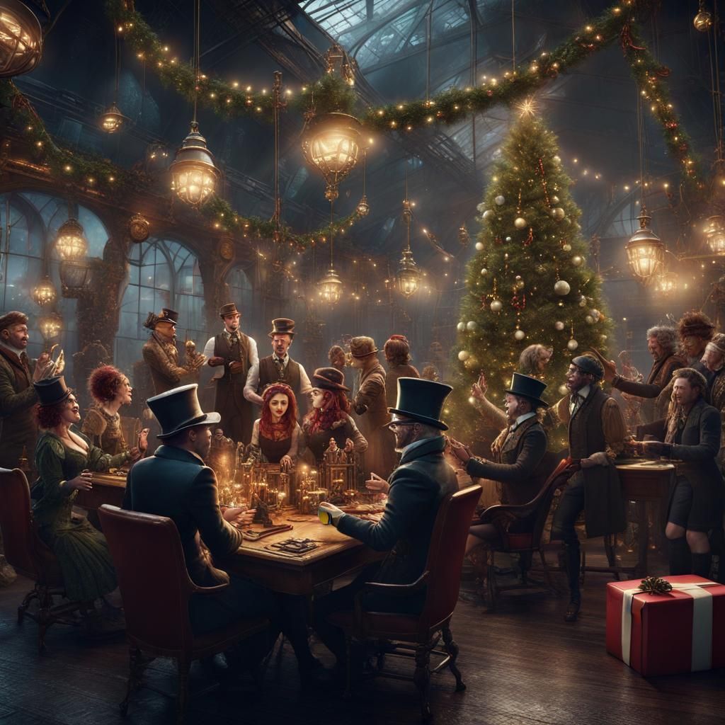 Steampunk Xmas party, - AI Generated Artwork - NightCafe Creator