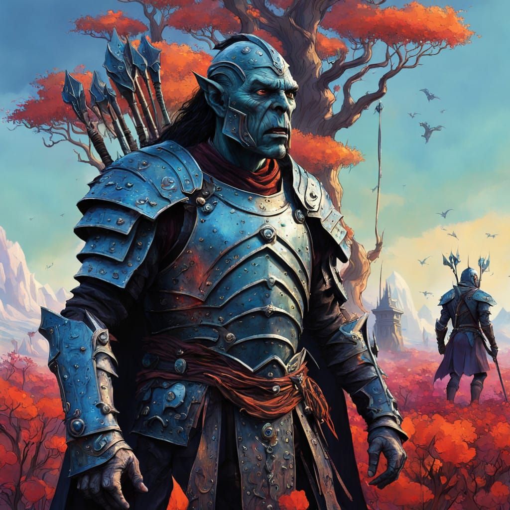 Orcs in colorfull landscape - Orcs Engage Elves in a Vibrant...
