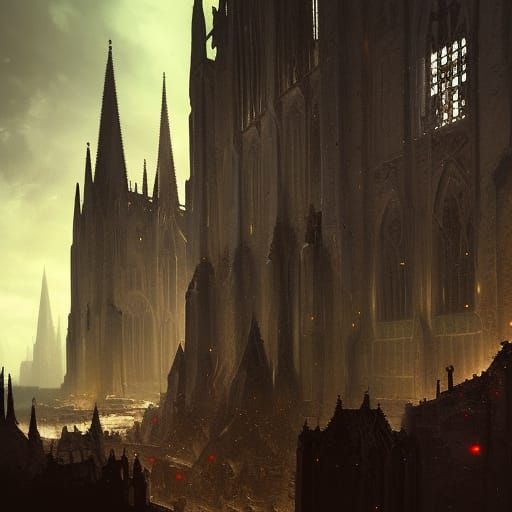 interior close up window gothic cathedral ruins sci-fi space infinity ...