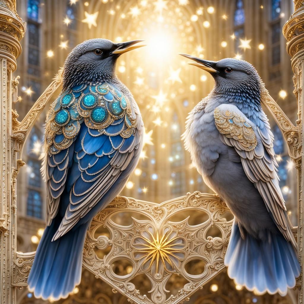 Two cute starlings singing to each other. - AI Generated Artwork ...