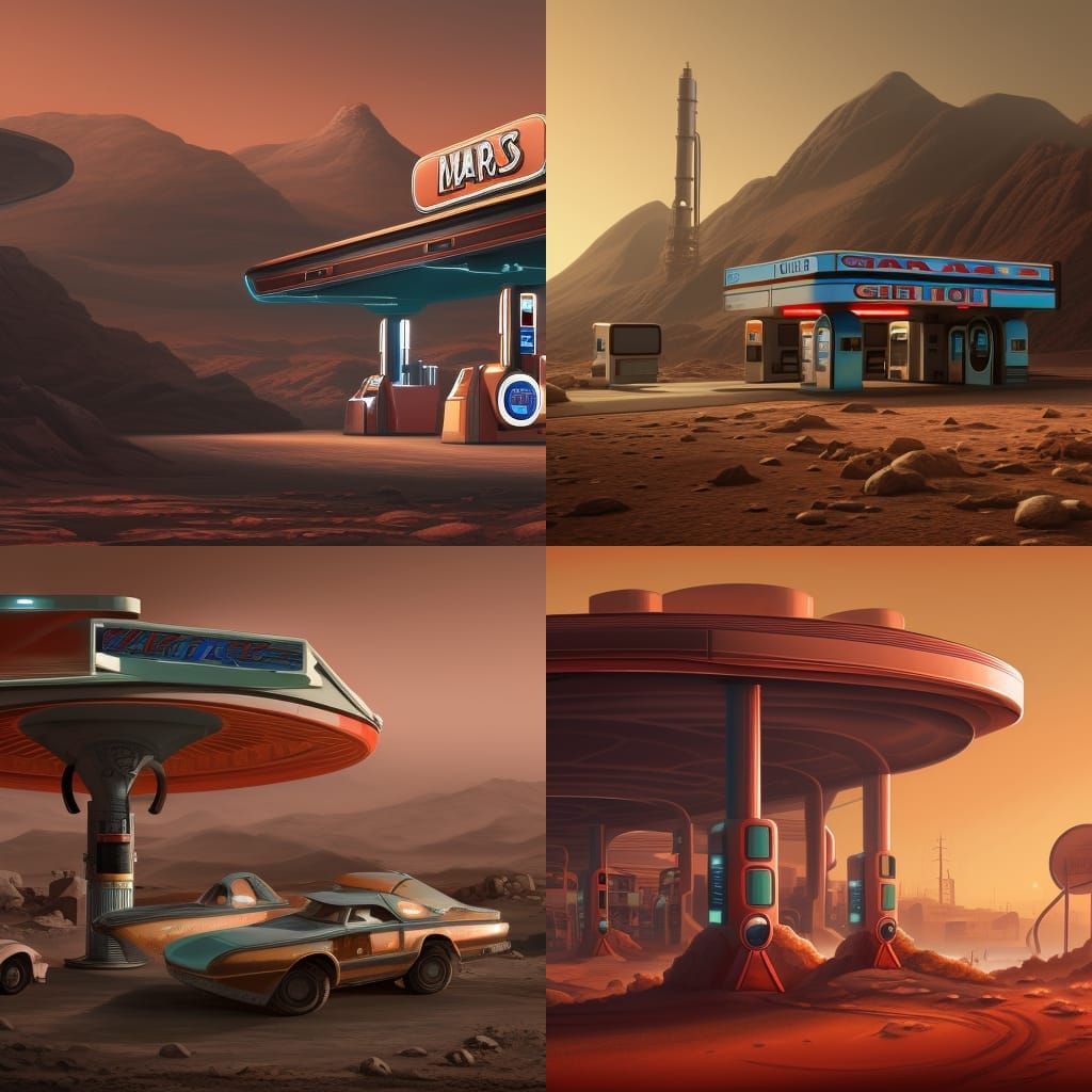 Retro gas station on Mars - AI Generated Artwork - NightCafe Creator