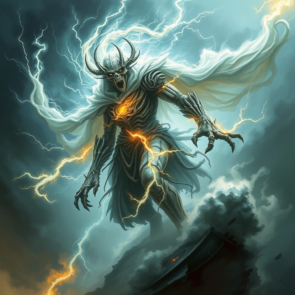 Ethereal Storm Warriors in Dark Cyberpunk Style - AI Art