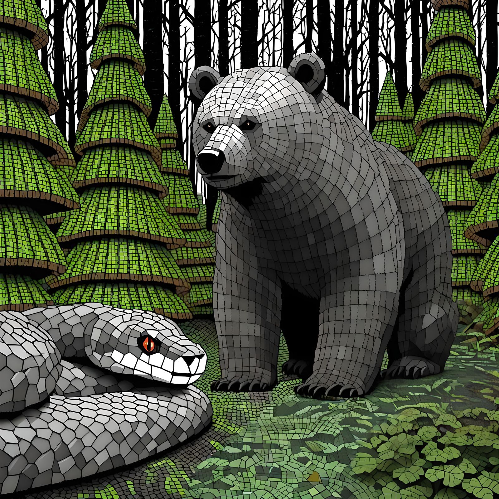 Snake Vs. Bear... Who Will Win? - AI Generated Artwork - NightCafe Creator