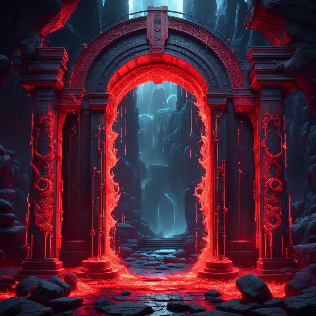 Ominous glowing portal made of red light detailed matte painting, deep ...