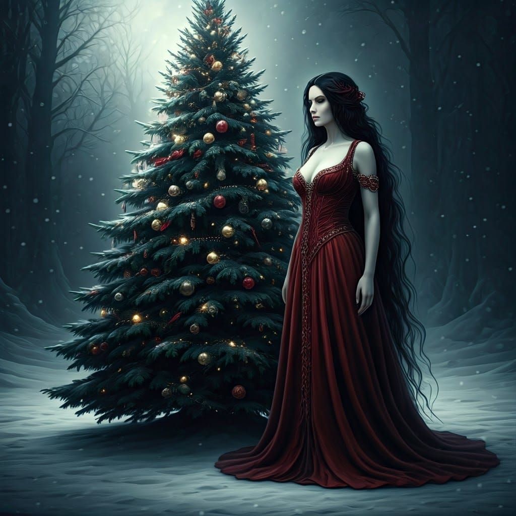 Lilith by a Christmas tree - Lilith Adjacent to an Ornate C...
