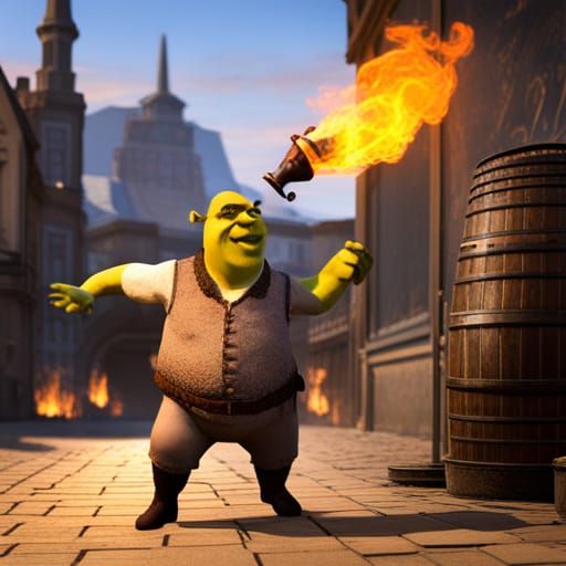 shrek throwing a molotov cocktail - AI Generated Artwork - NightCafe ...