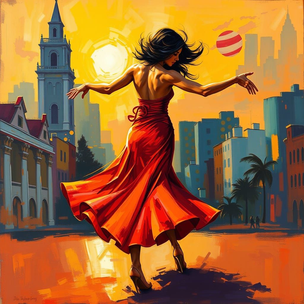 Dynamic Latina Dancer in Buenos Aires-Inspired Cit... - AI Art