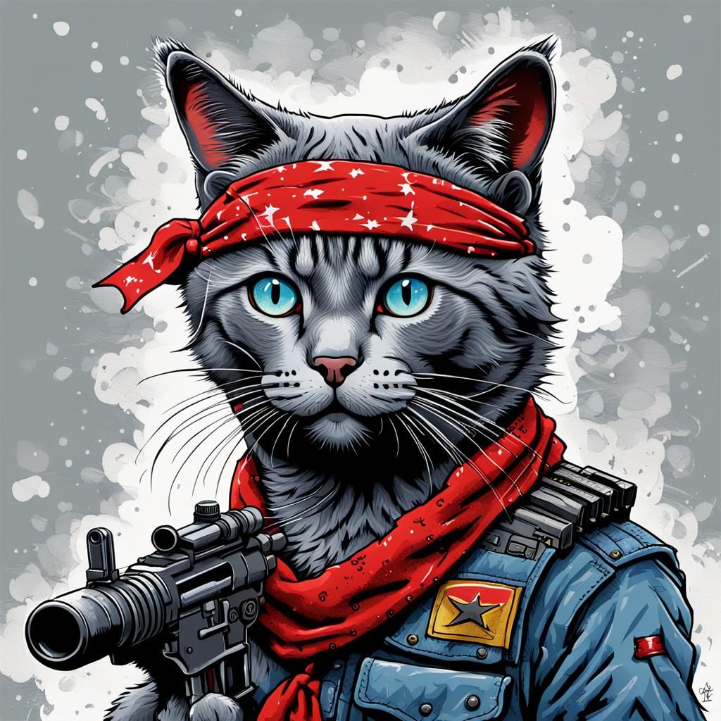 cat goes John Rambo - AI Generated Artwork - NightCafe Creator