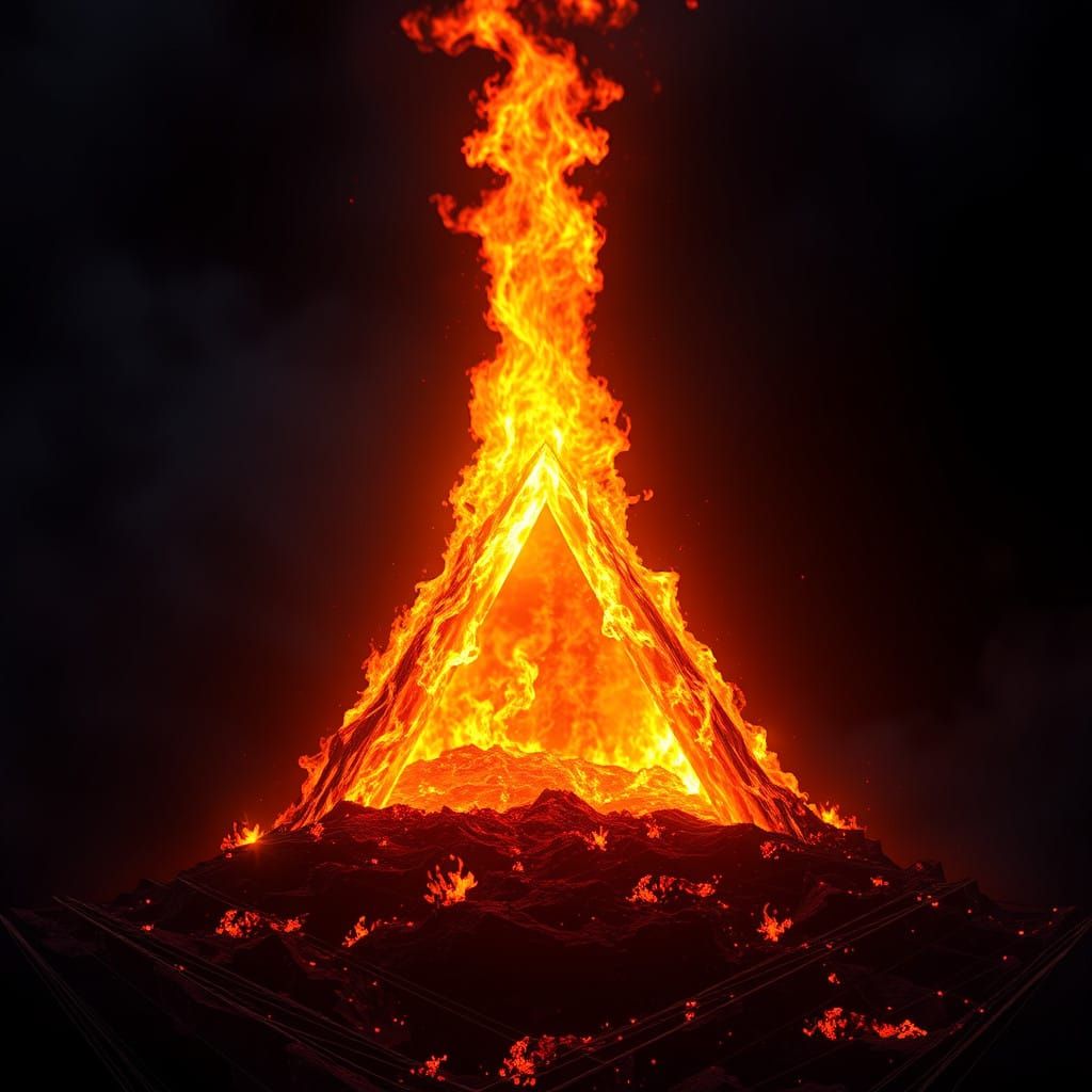 Fantastical Fire Triangle in Vibrant 3D Style - AI Art