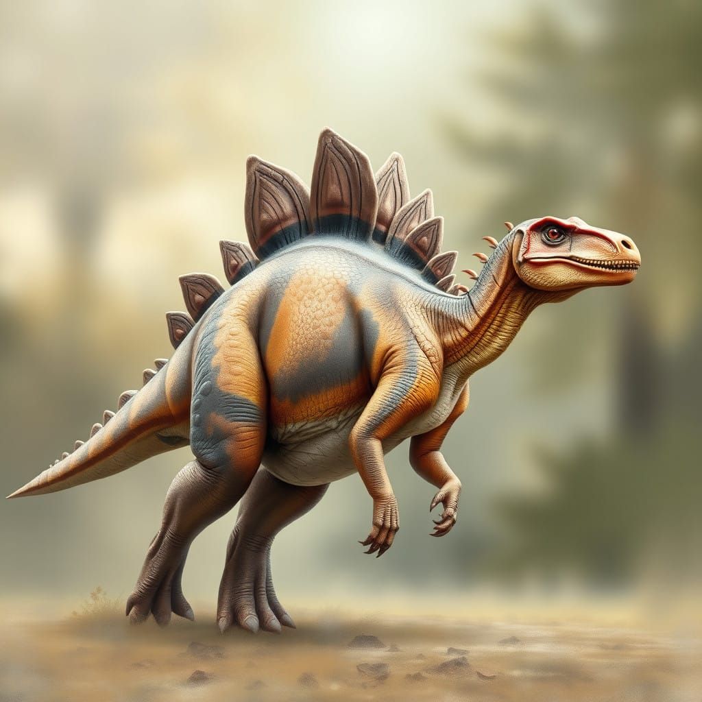 Dinosaurs - Stegosaurus Profile Portrait in Dreamy Watercolo...