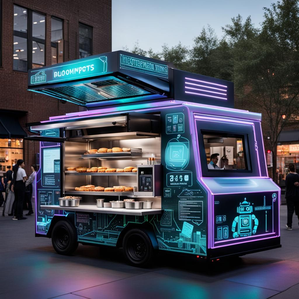 Tech-enhanced food trucks with holographic menus and robot chefs. - AI ...