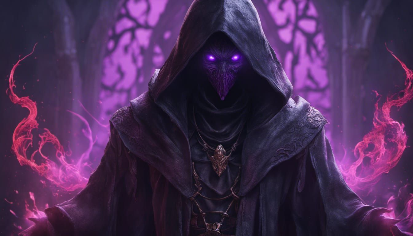 Shadow cultist, dark robes, hood, purple glowing eyes, dagger - AI ...