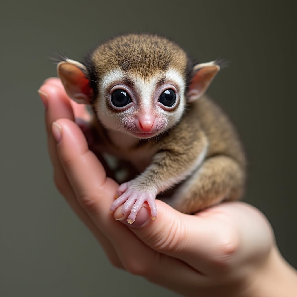 Slow Loris baby on human hand - Cuddly Slow Loris Cub Snuggl...