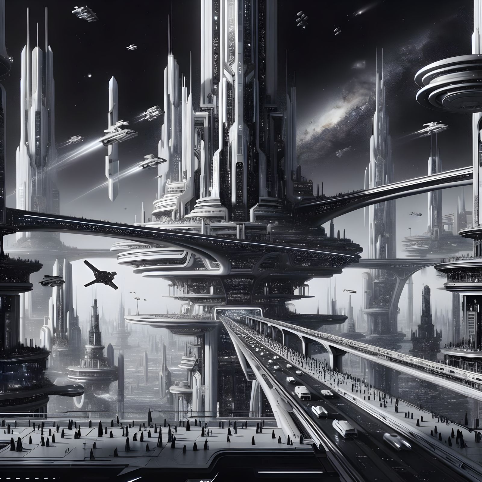 Futuristic Trantor Cityscape in Sci-Fi Space - AI Art