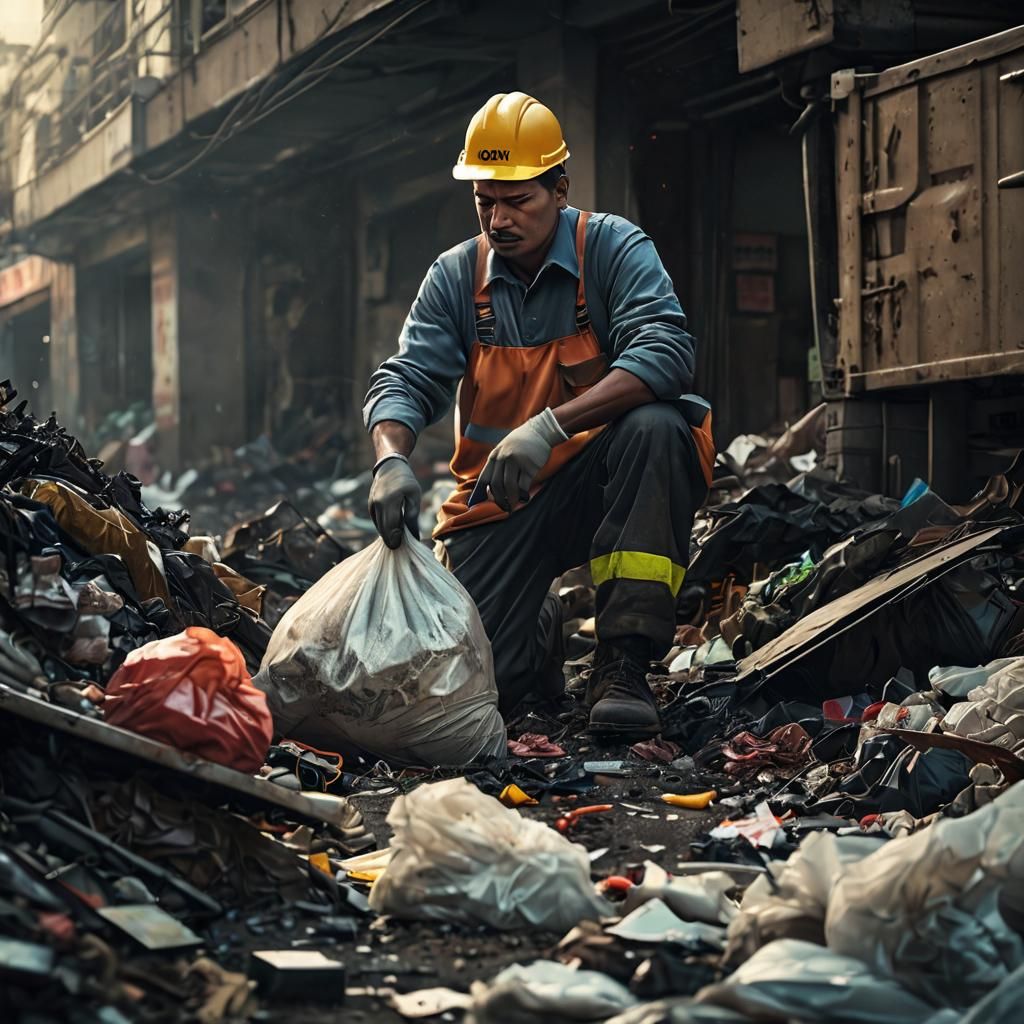 Garbage worker - Garbage Worker in Cinematic Film Still Pho...
