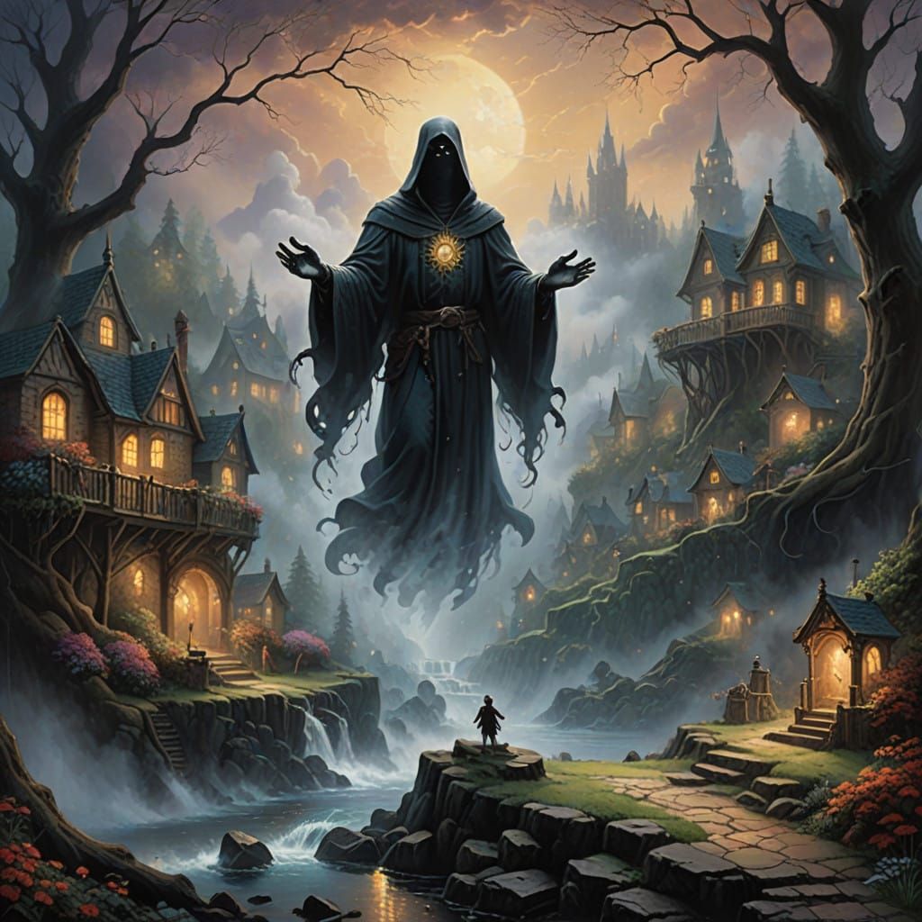 Escaping the Shadows in a Fantastical Landscape - AI Art