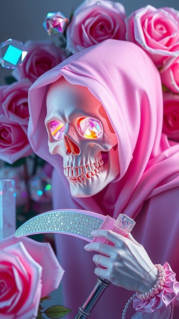 Glamorized Grim Reaper in Pastel Hues - AI Art
