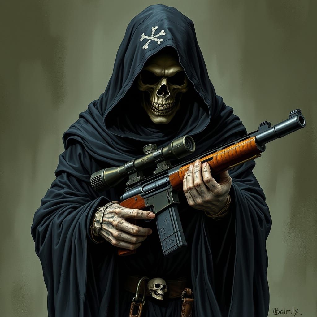 Dark Grim Reaper Wields Bolt-Action Sniper Rifle i... - AI Art