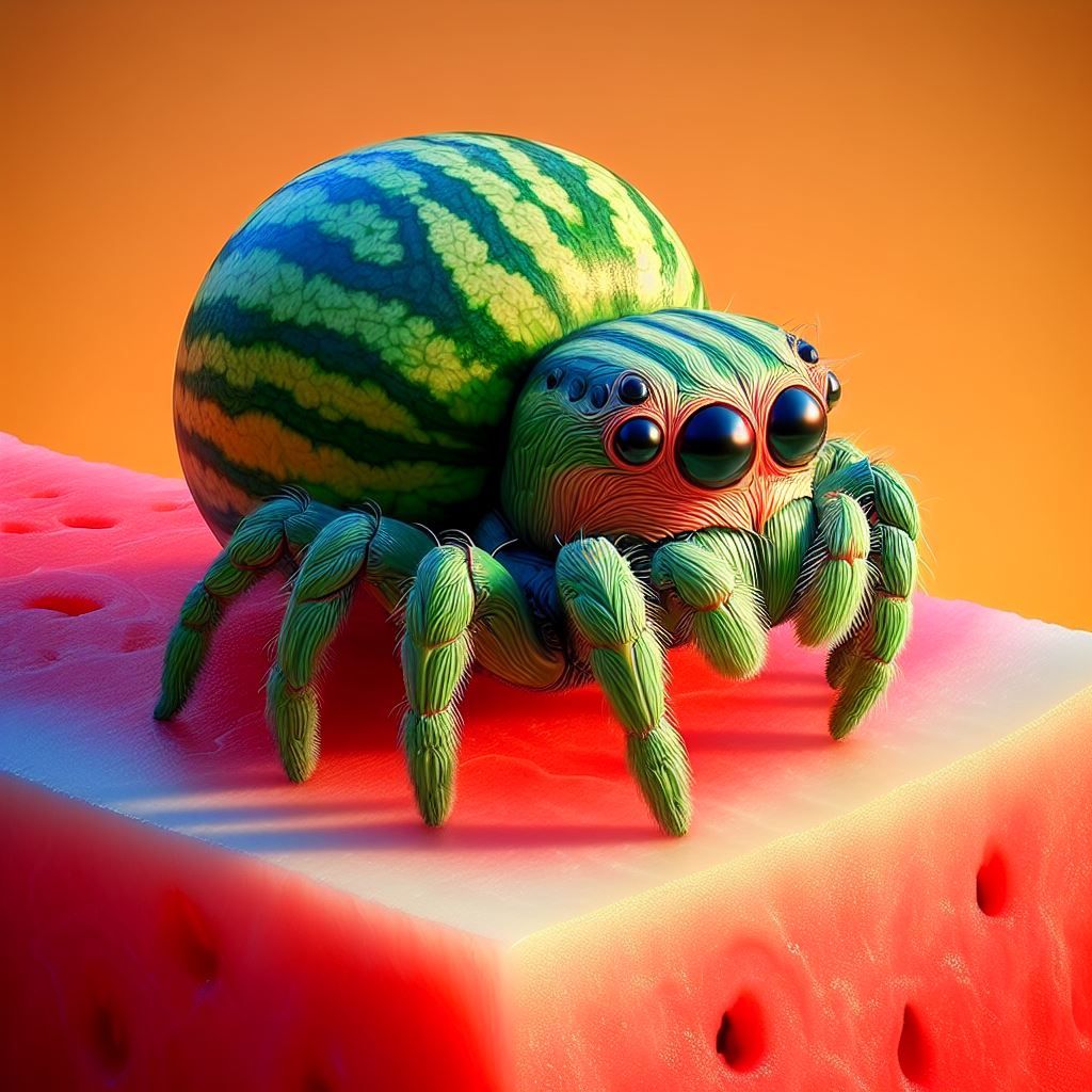 Watermelon jumping spider - AI Generated Artwork - NightCafe Creator
