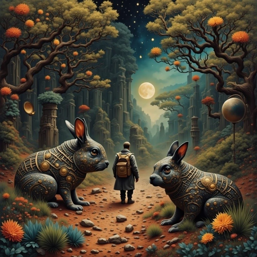Nuclear Bunnies - Steampunk Mars Landscape with Rabbits in M...