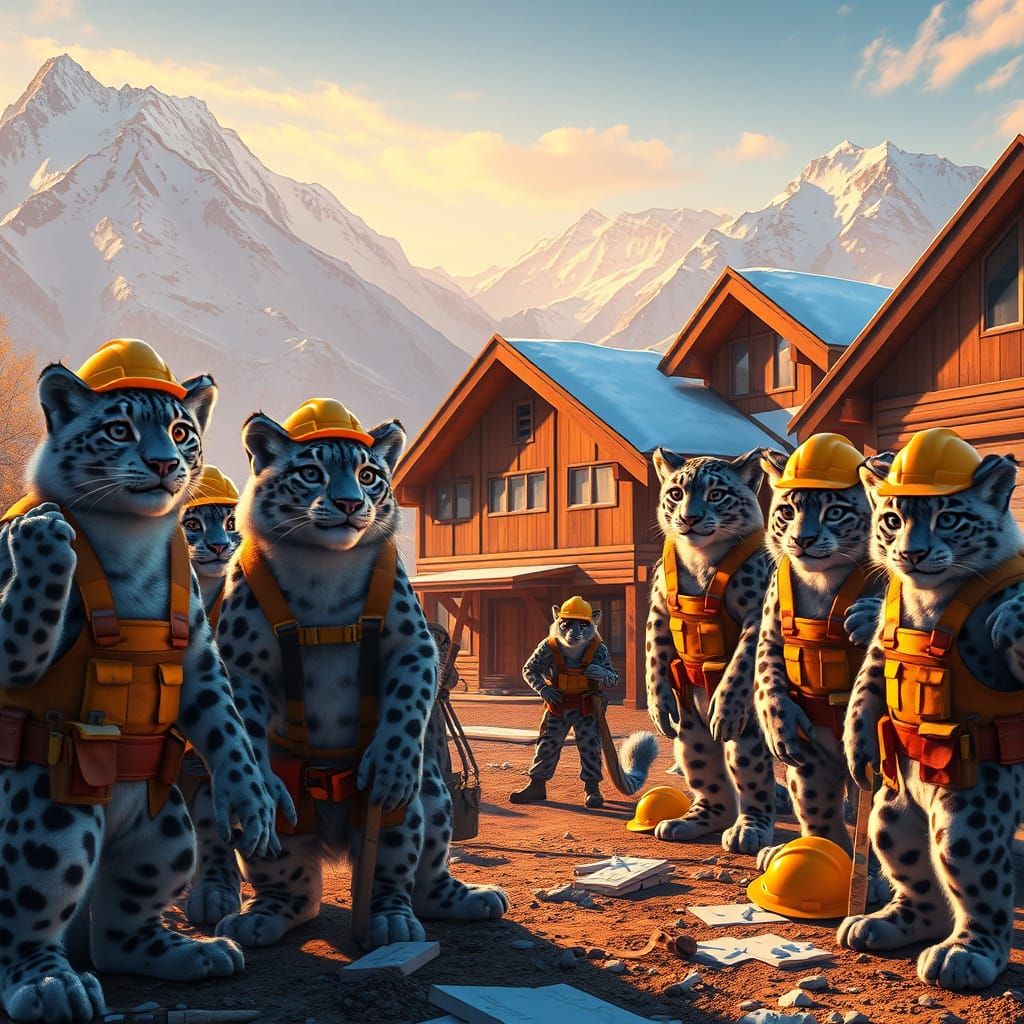 Furry Snow Leopards Build Charming Rural High Scho... - AI Art