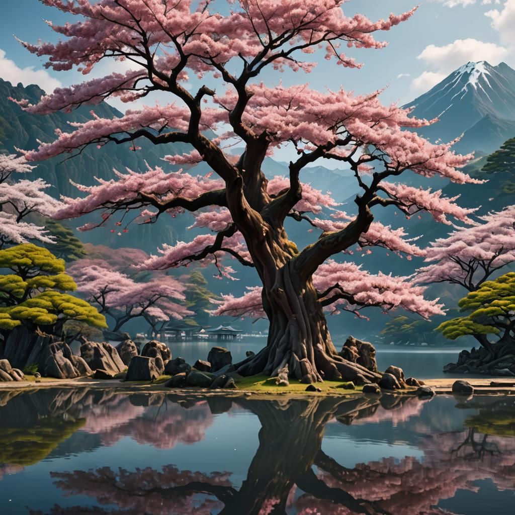 Sakura Tree Reflecting in The Water - AI Generated Artwork - NightCafe ...