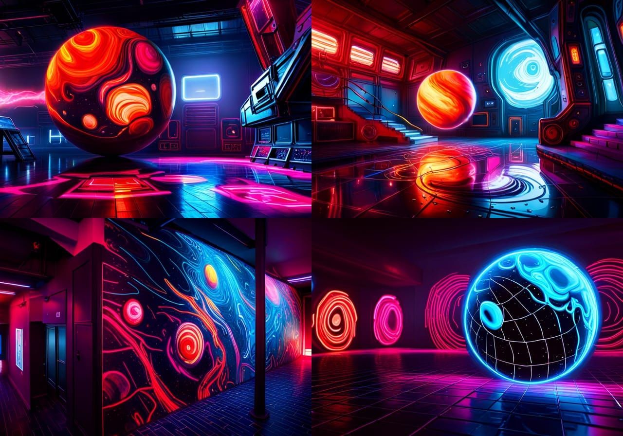 art installation of neon planets ,detailed painting solar system ...
