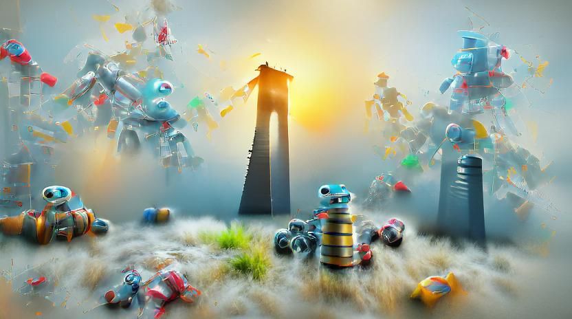 A tower of toy robots - AI Generated Artwork - NightCafe Creator