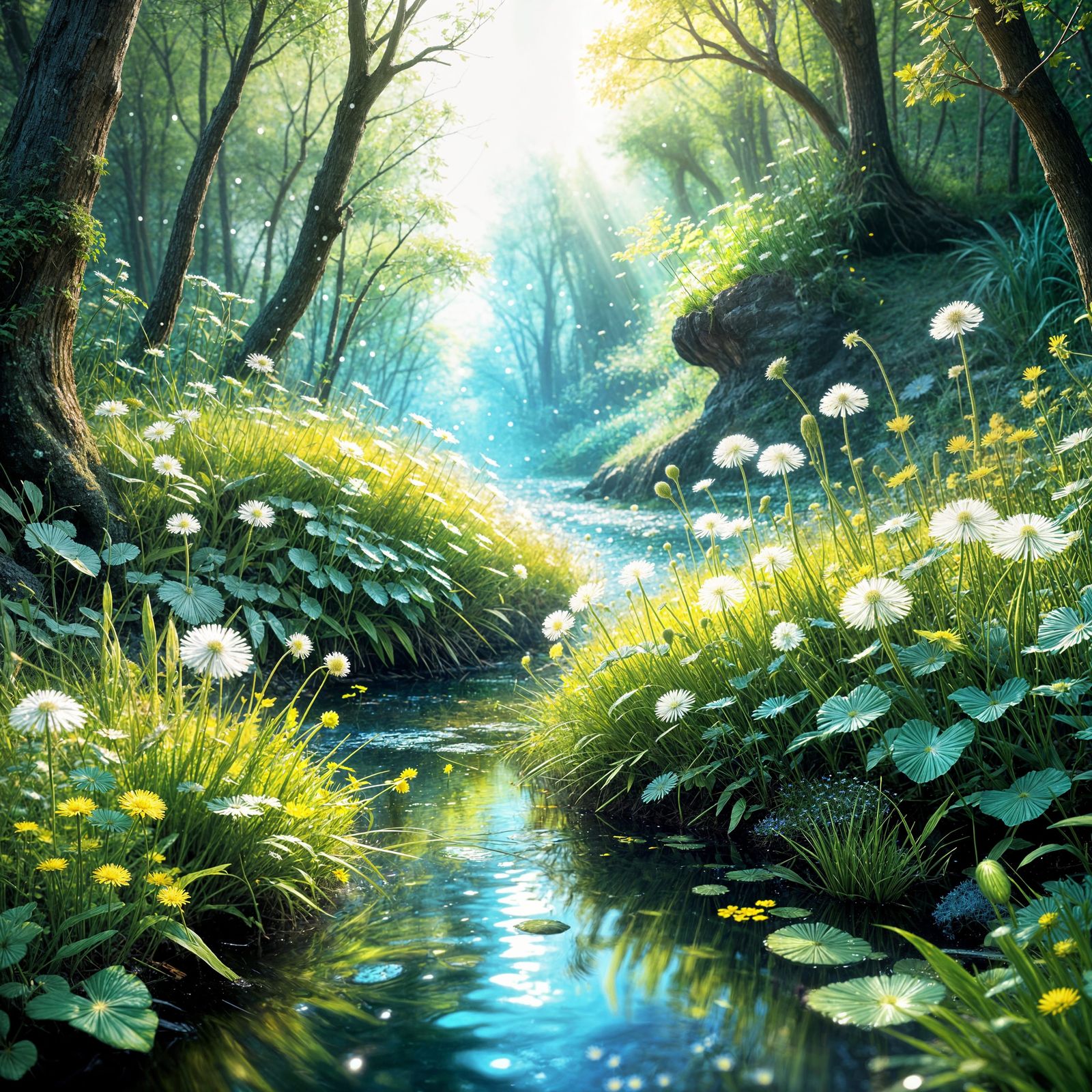 Dandelions on the bank - Surreal Dandelion Landscape in Cosm...