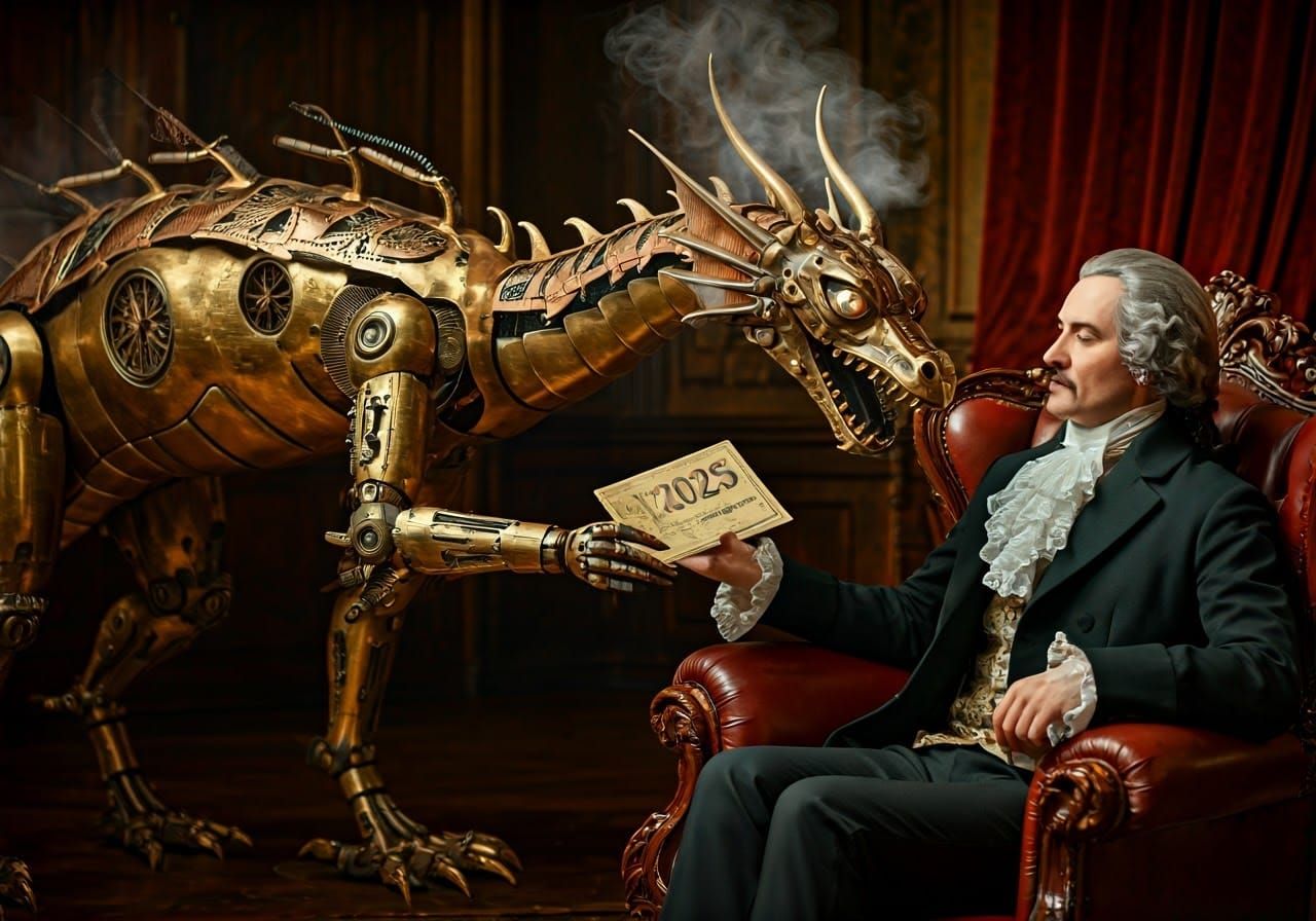 "Invitation to the New 2025 Year" with cutting edge automaton butler