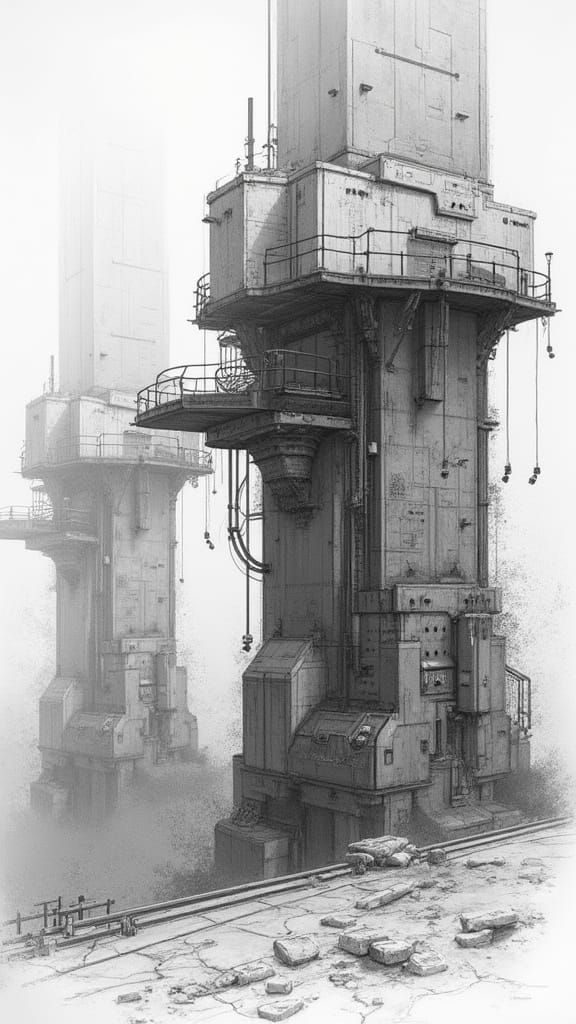 Abstract industrial sci-fi engineering drawing