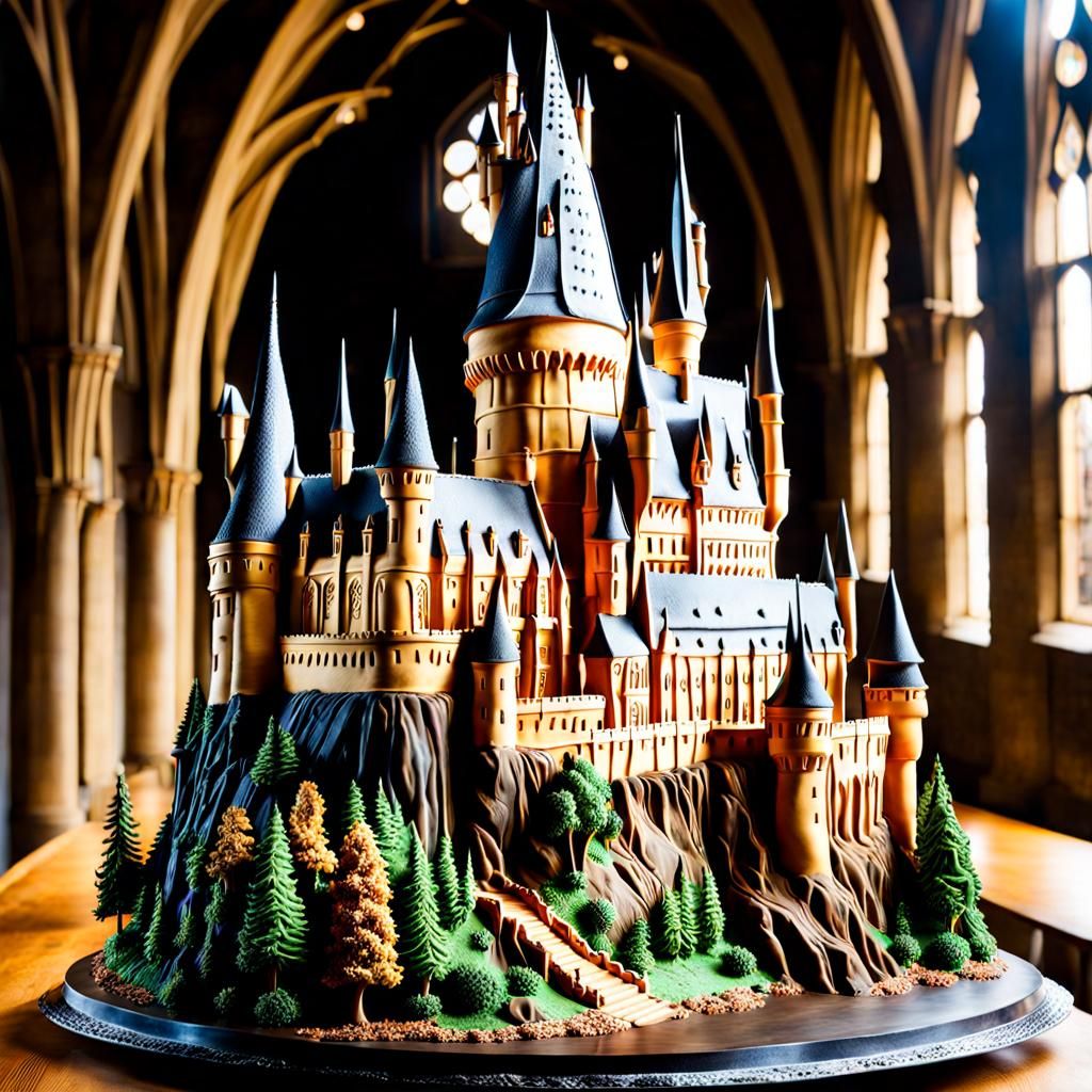 Cake sculpture of Hogwarts castle. Made of cake. concept art ...