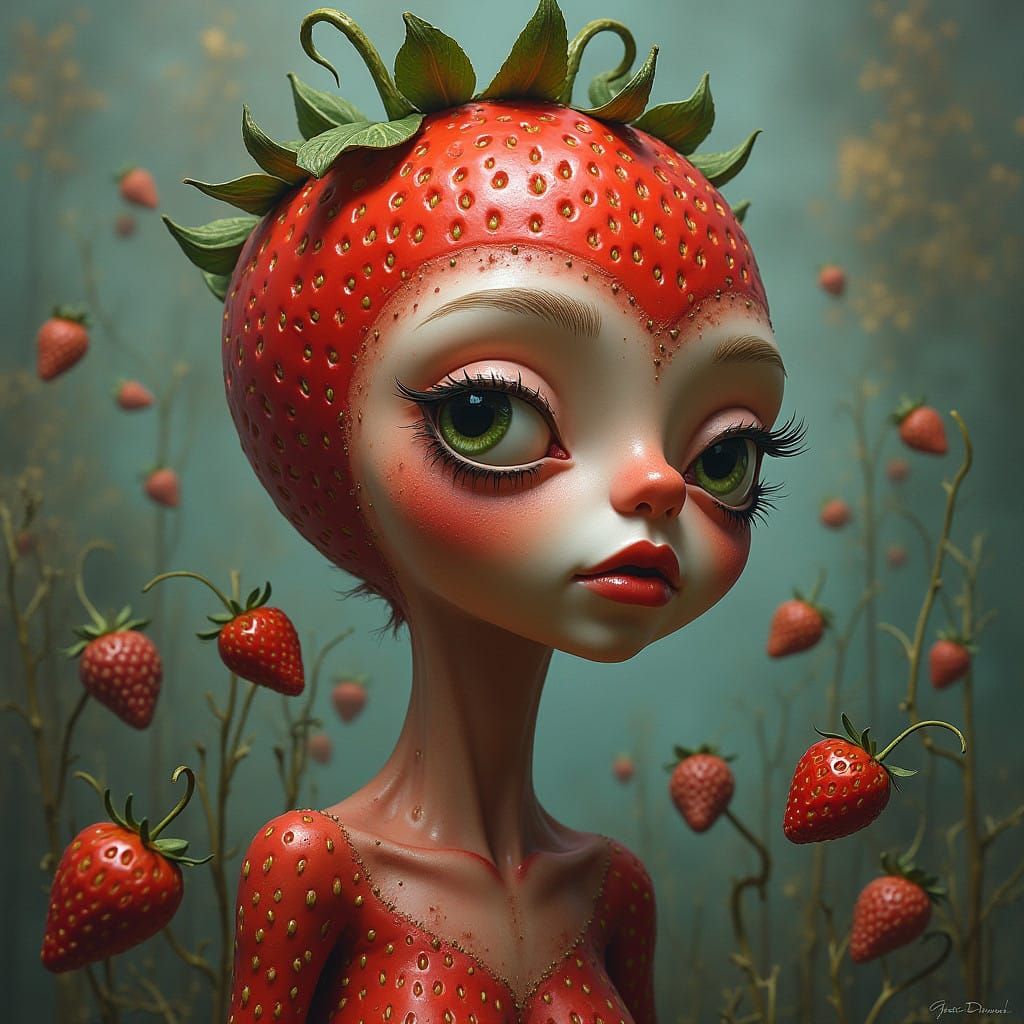 Surreal Strawberry Queen in Muted Elegance with Br... - AI Art